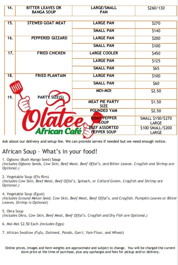 Menu – Olatee African Cafe